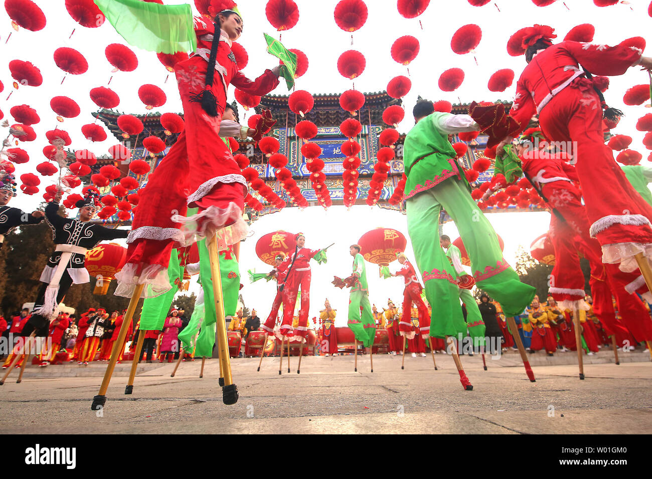 Chinese actors perform traditional Spring Festival dances on the ...