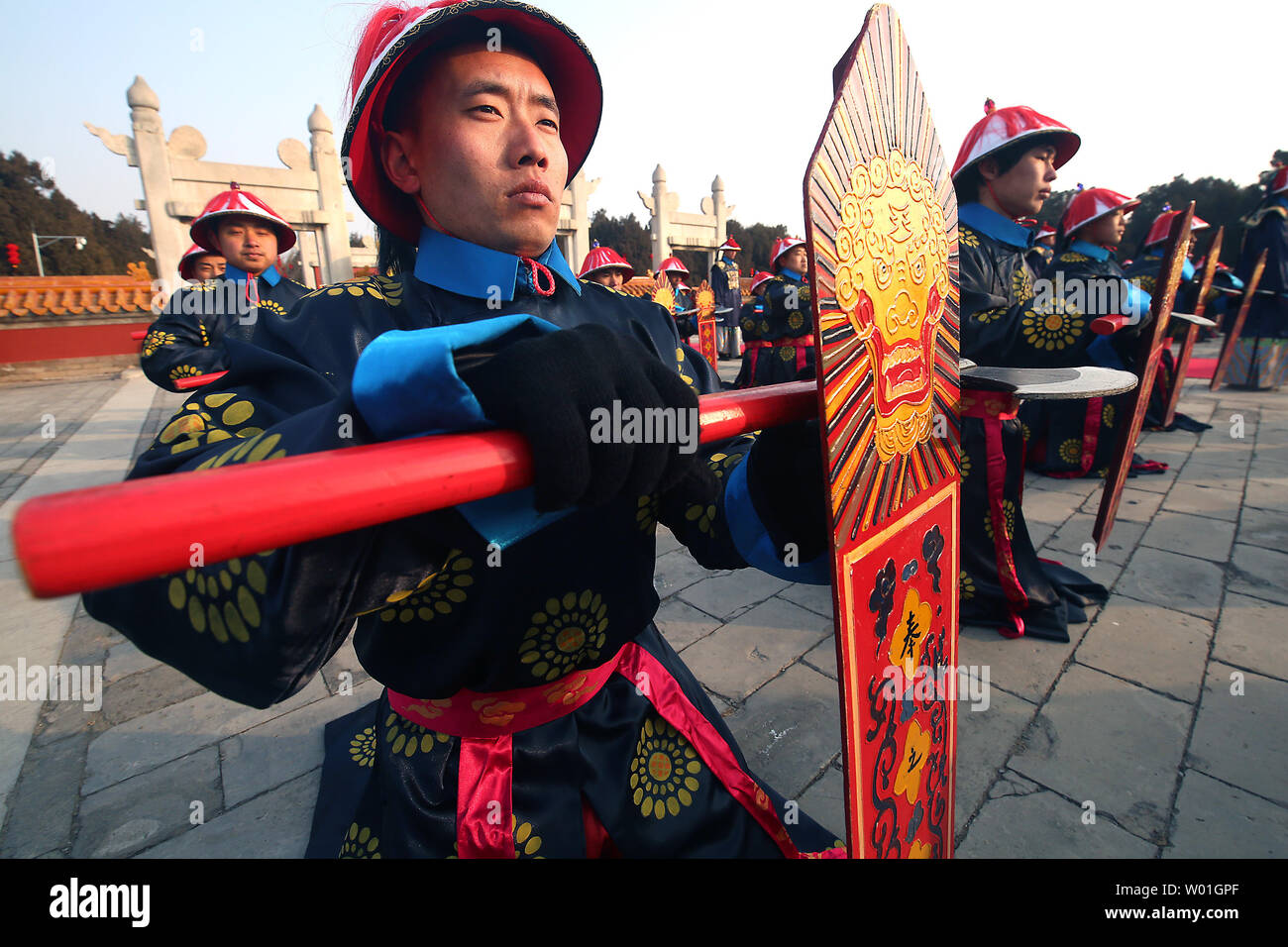 Chinese soldiers dressed in imperial garb act out a traditional ...