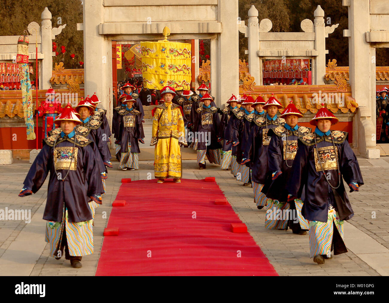 Chinese soldiers dressed in imperial garb act out a traditional ...