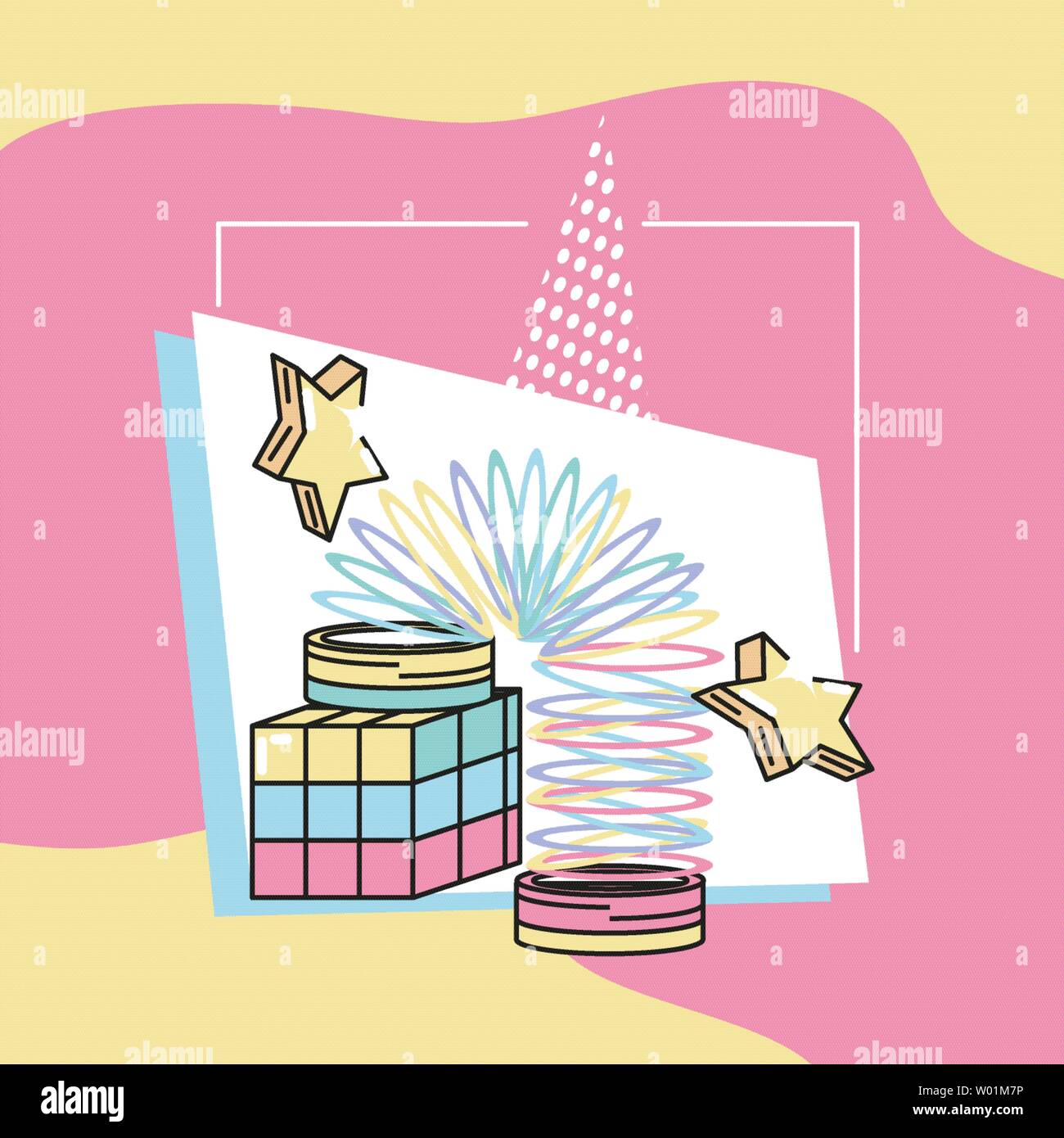 90s style rubik cube and rainbow spring design, Vintage retro fashion ...