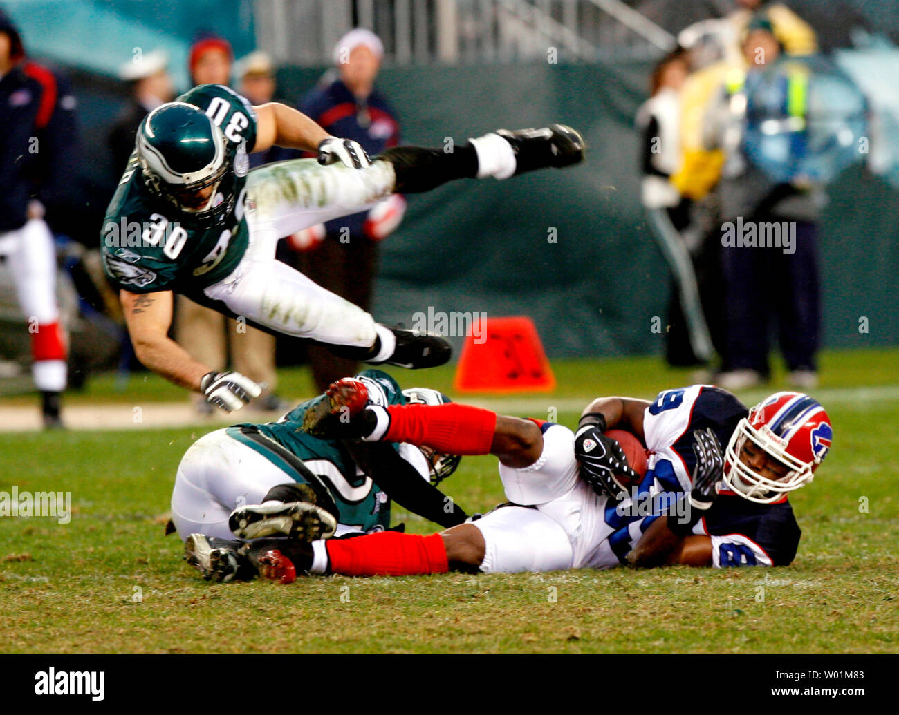 Philadelphia Eagles J. R. Reed sails over Buffalo wide receiver Sam ...