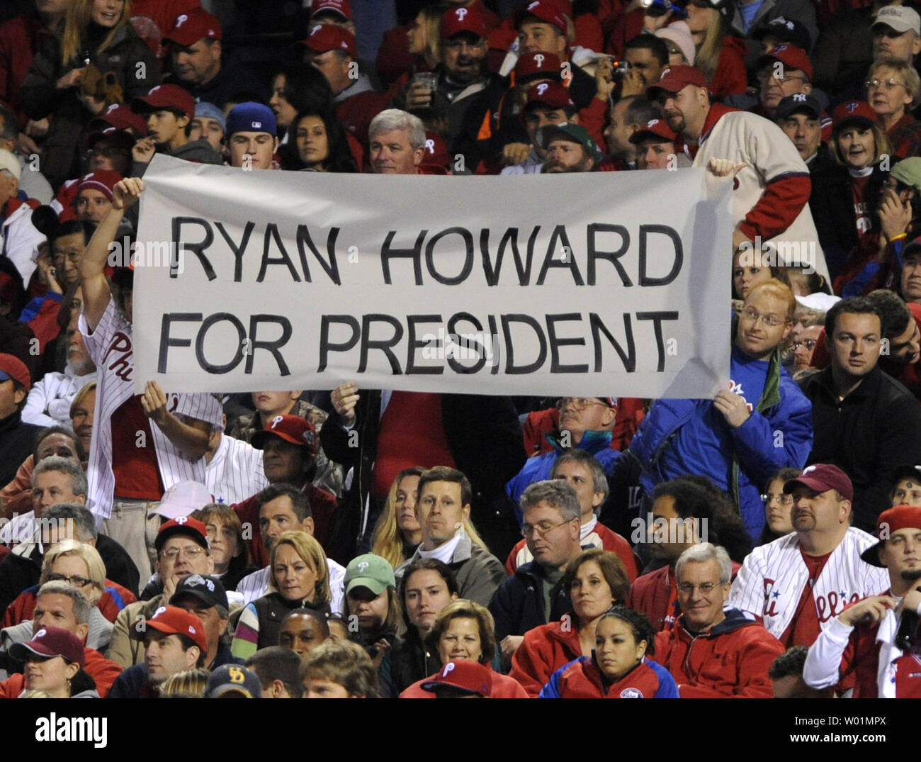 Philadelphia Phillies' fans hold up a sign showing support for first ...