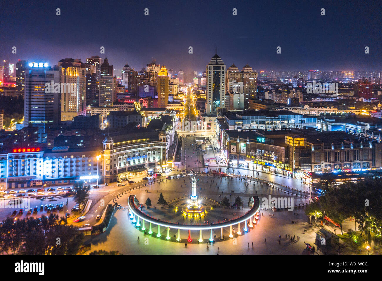 Aerial photo of Harbin Flood Control Memorial Tower night view Stock ...