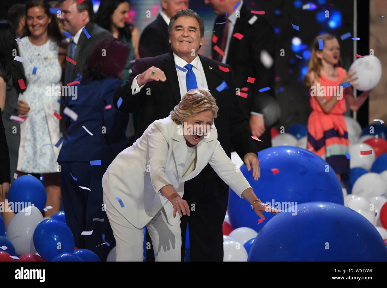 Democratic nominee for president Hillary Clinton enjoys the balloon ...