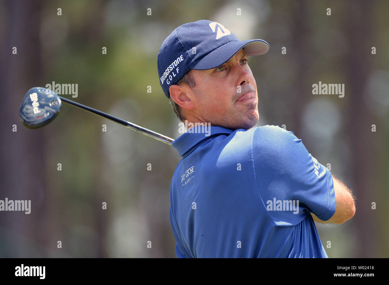 Matt Kuchar watches his drive off of the 13th tee box during round 2 of ...