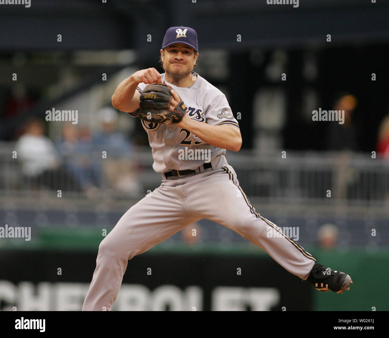 Milwaukee Brewers David Bell throws out Pittsburgh Pirates Freddy ...