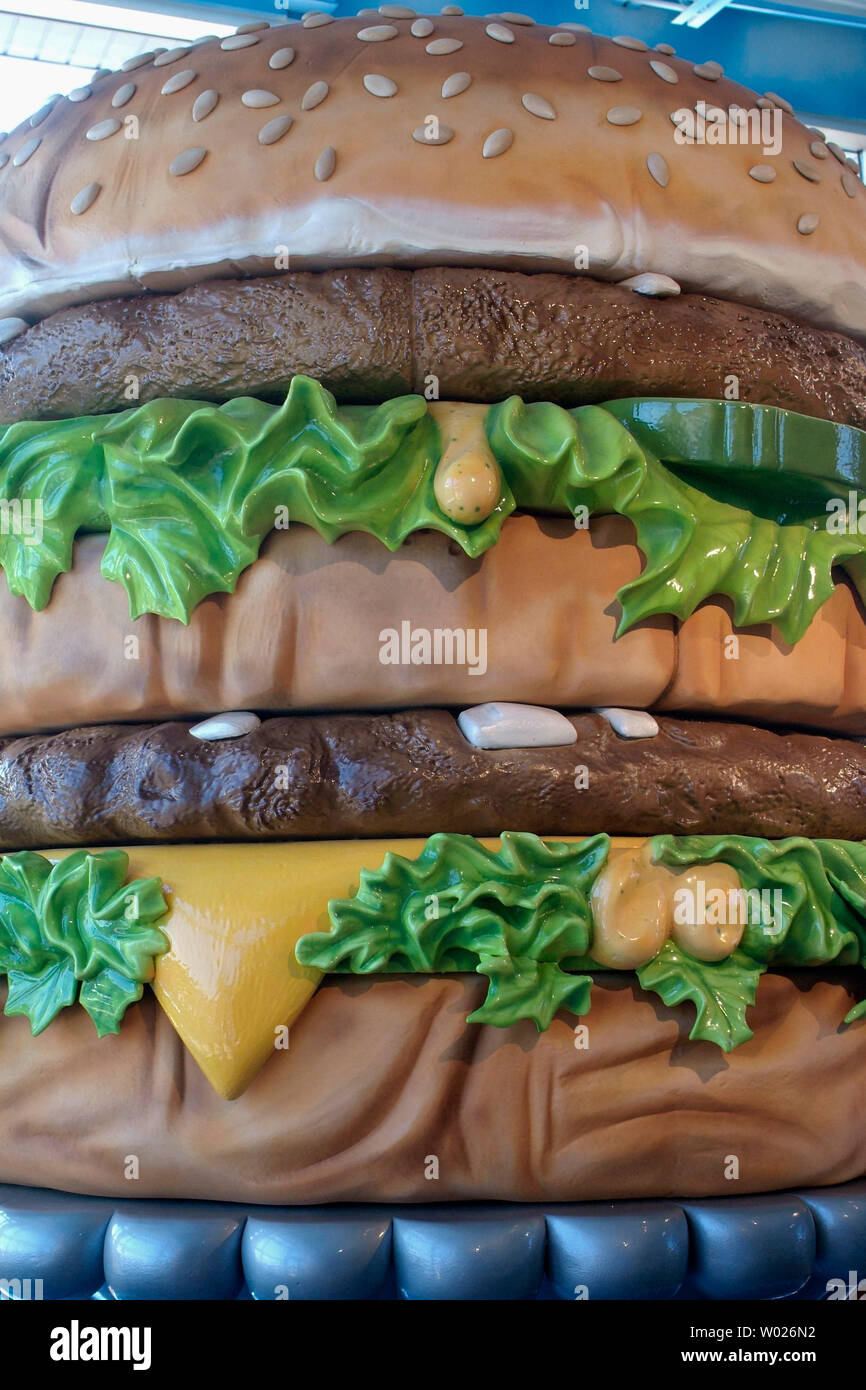 A 14 feet tall by 12 feet wide sculpture of a Big Mac sandwich is on ...