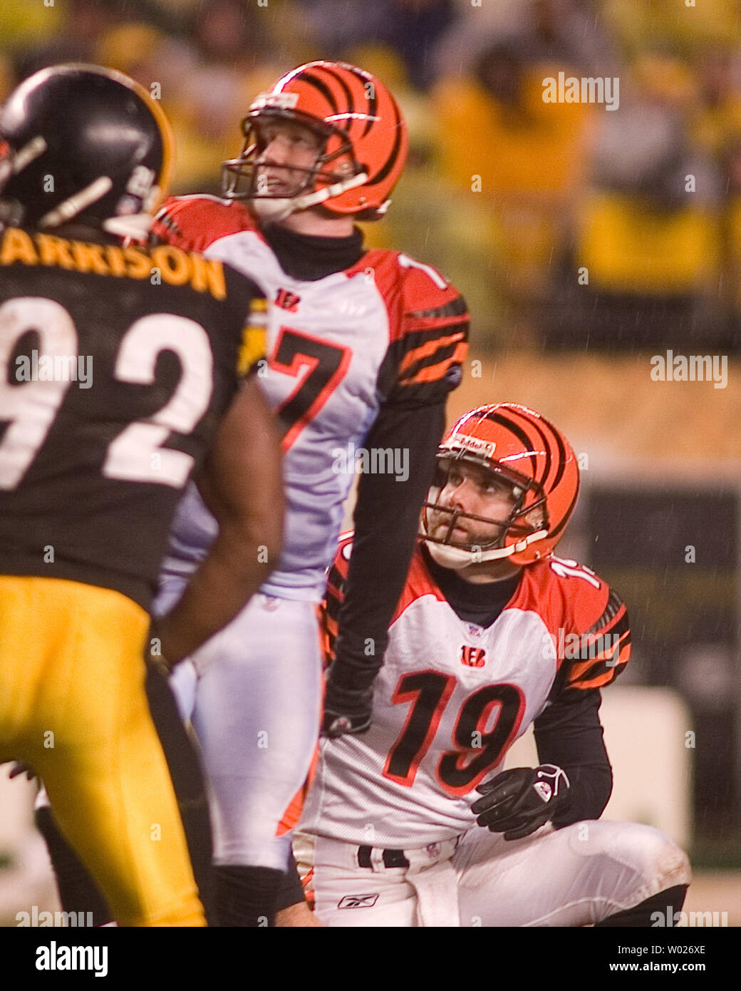 Cincinnati Bengals Punter Kyle Larson and kicker Shayne Graham reacts ...