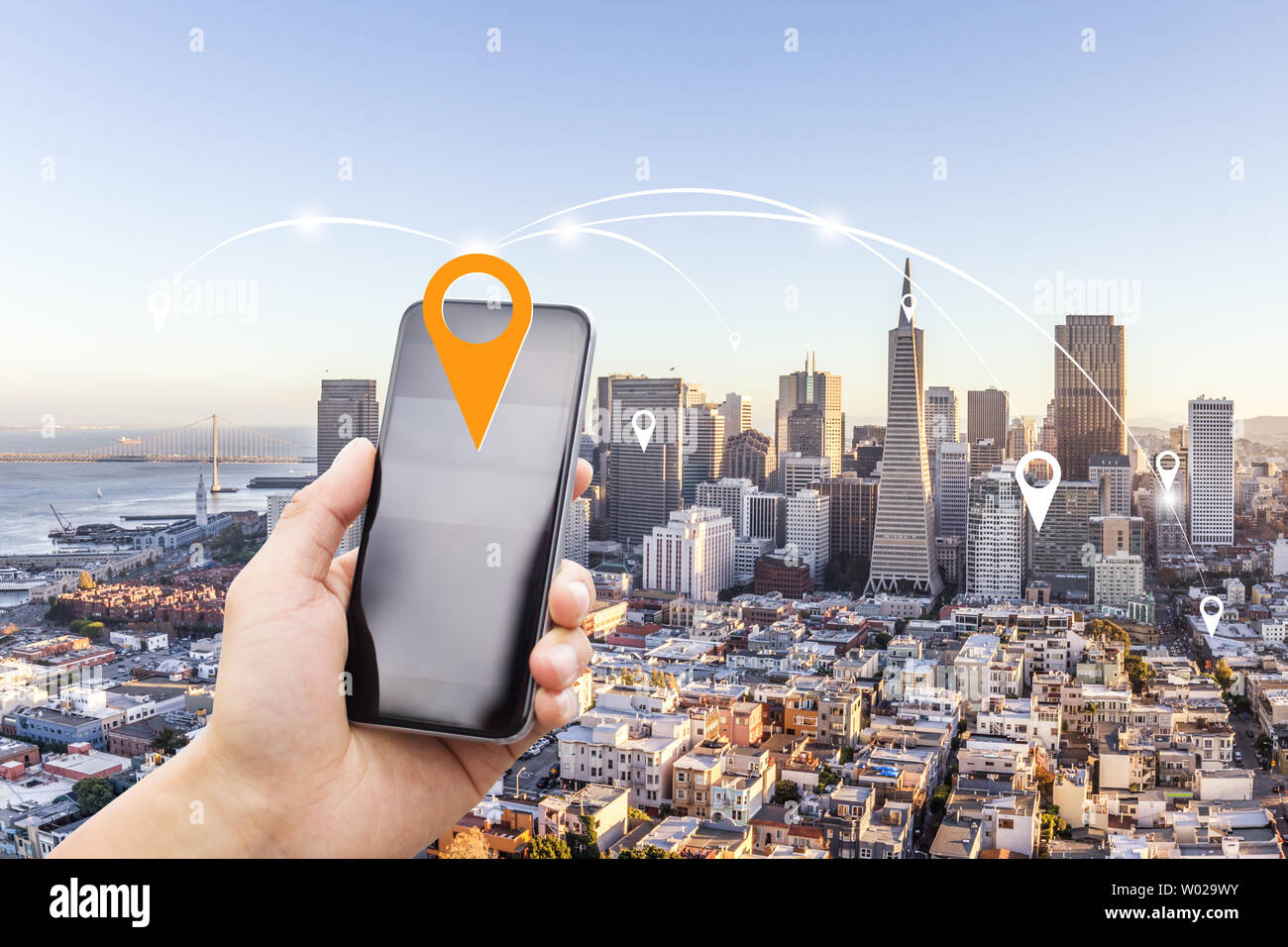mobile phone with modern intelligence buildings Stock Photo - Alamy