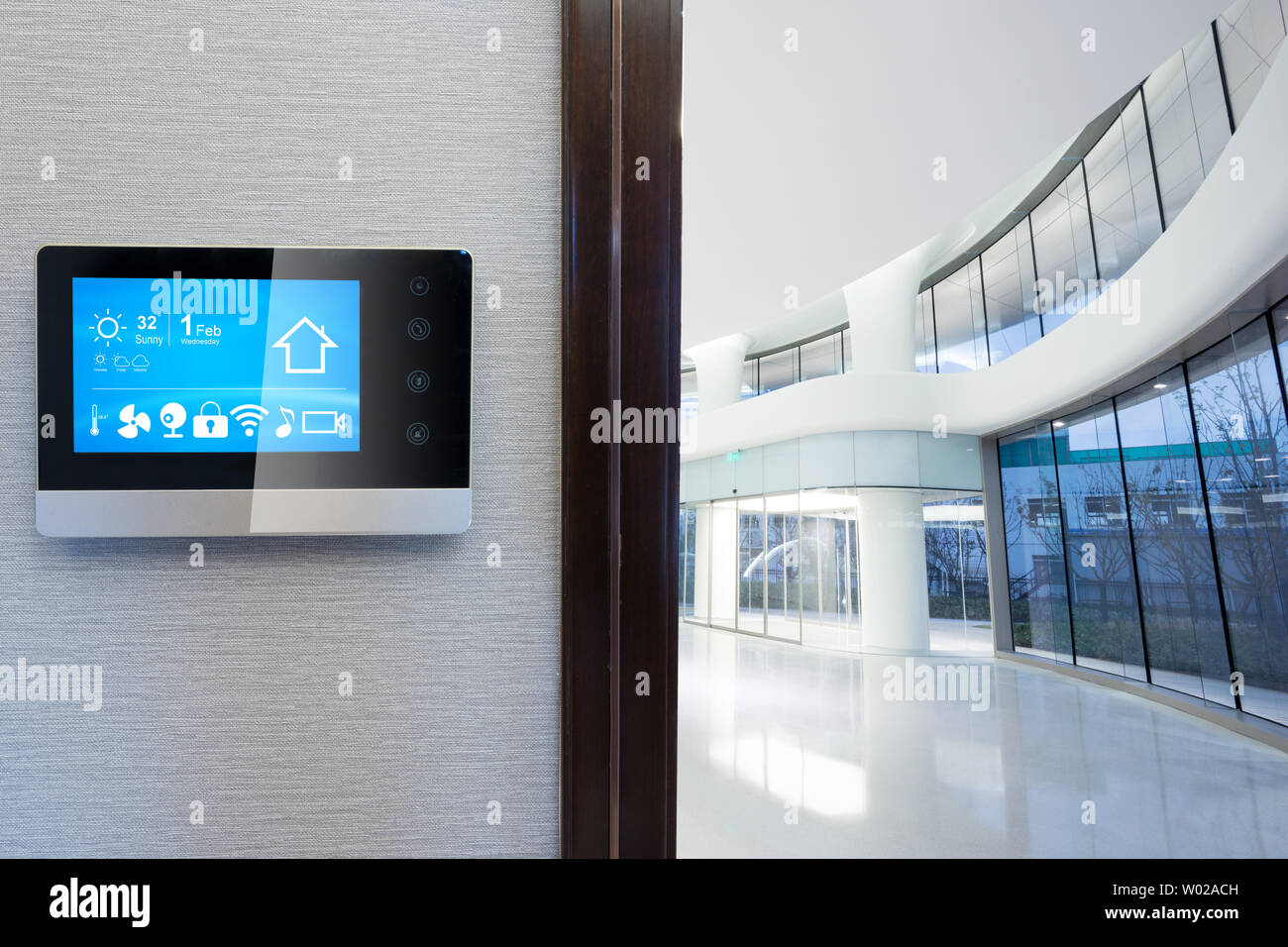 smart screen with smart home and modern hall Stock Photo - Alamy