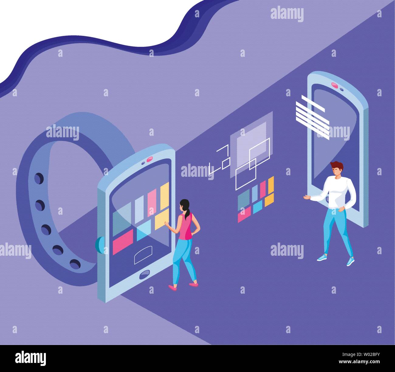 Icon set design, Digital technology communication social media internet ...