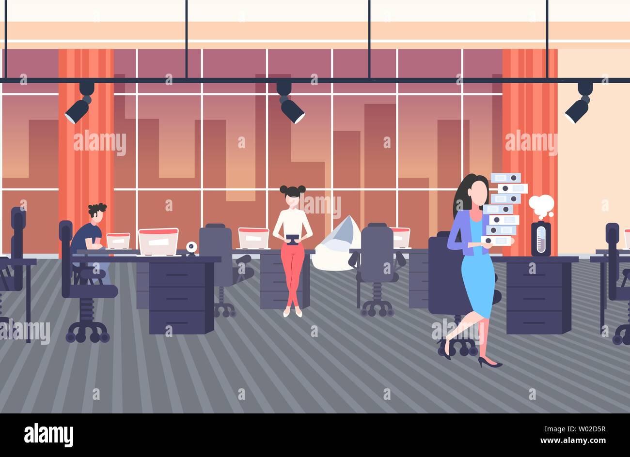 businesswomen at workplace in creative co-working open space center ...