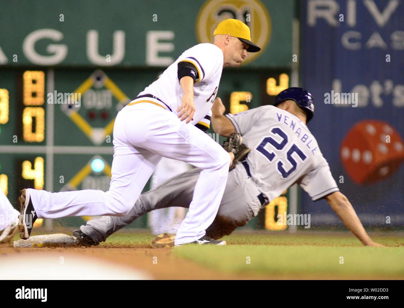 Pittsburgh Pirates shortstop Clint Barmes tags out San Diego Padres ...