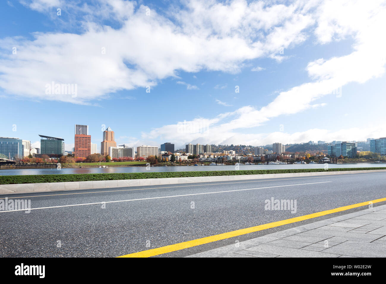 cityscape and skyline of portland from empty road Stock Photo - Alamy