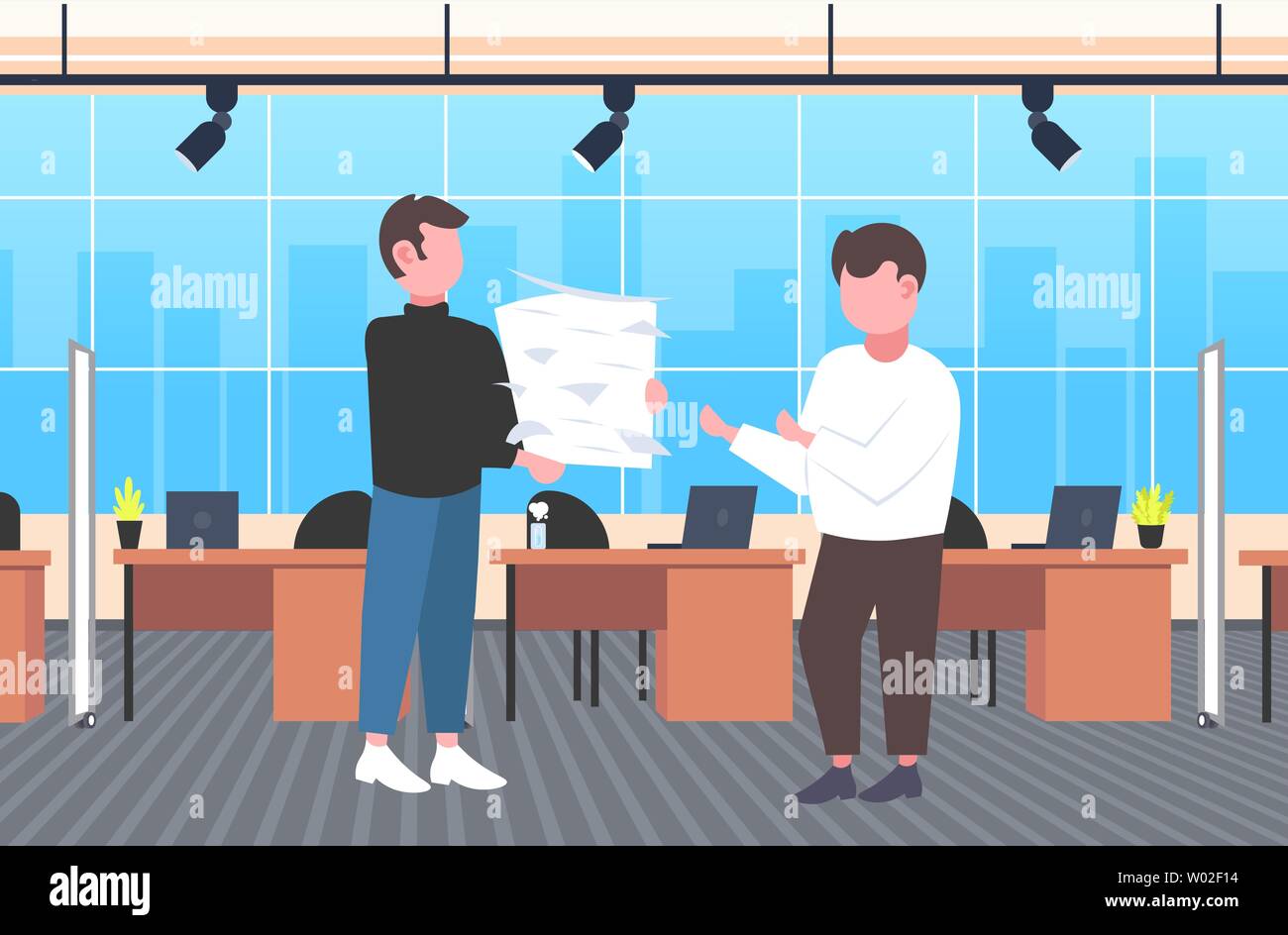 overworked businessman carrying paper documents stack to boss deadline ...