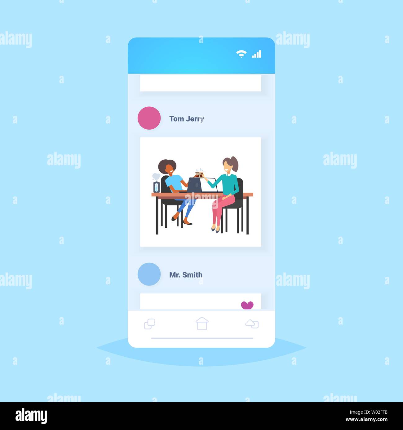 couple businesswomen colleagues discussing during coffee break mix race ...
