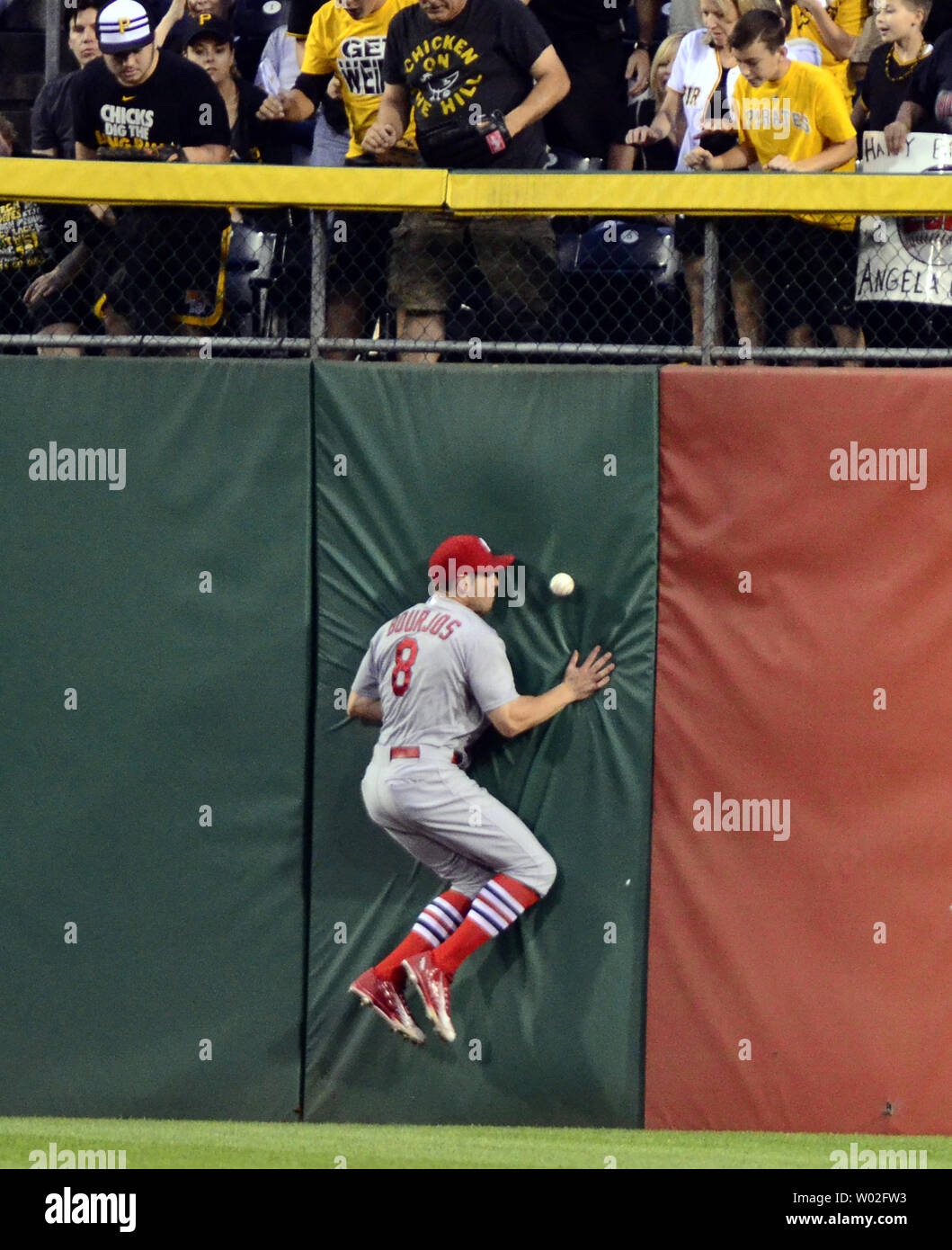 St. Louis Cardinals center fielder Peter Bourjos (8) and the ball ...
