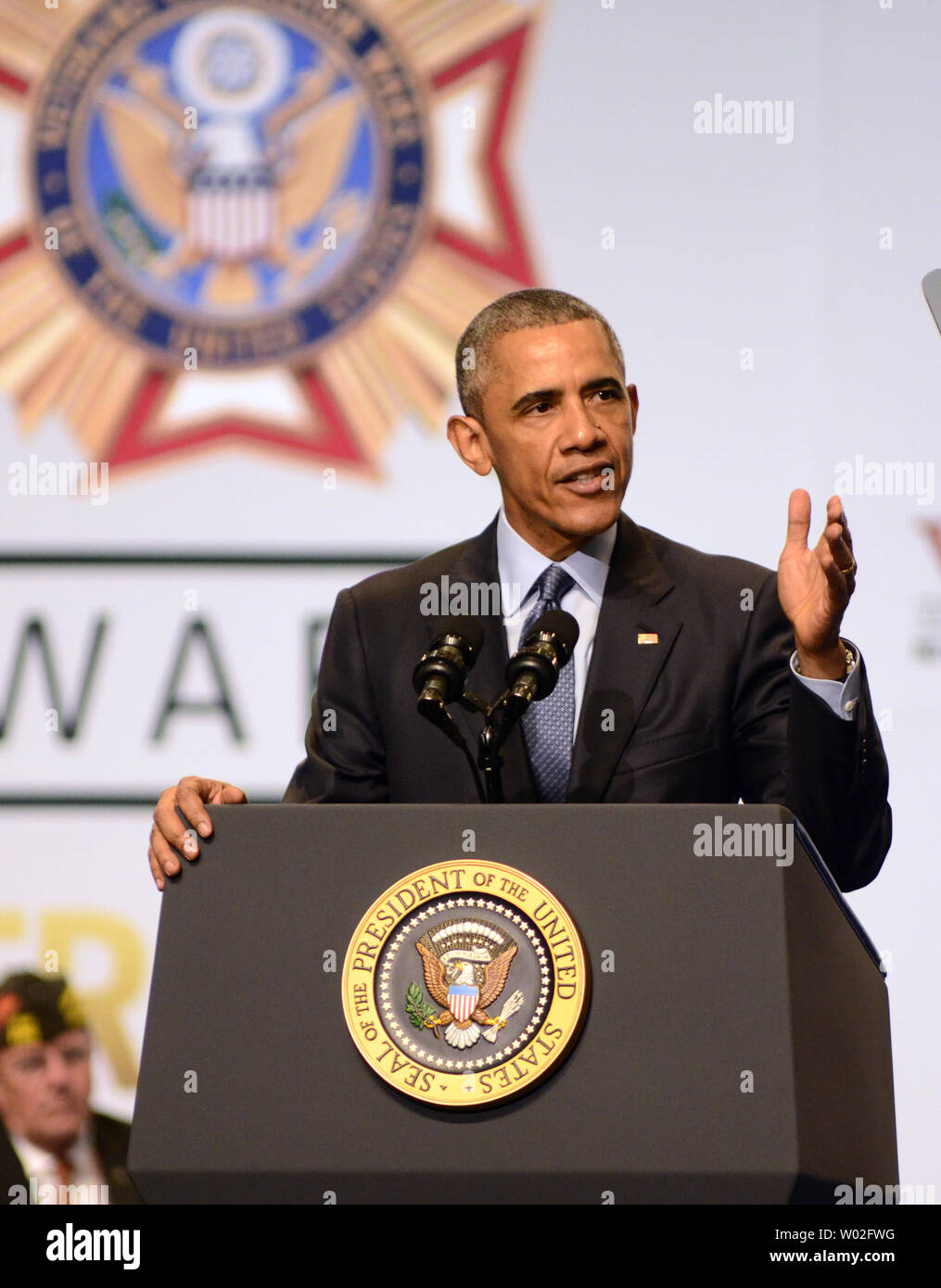 President Barack Obama addresses the Veterans of Foreign Wars at the ...