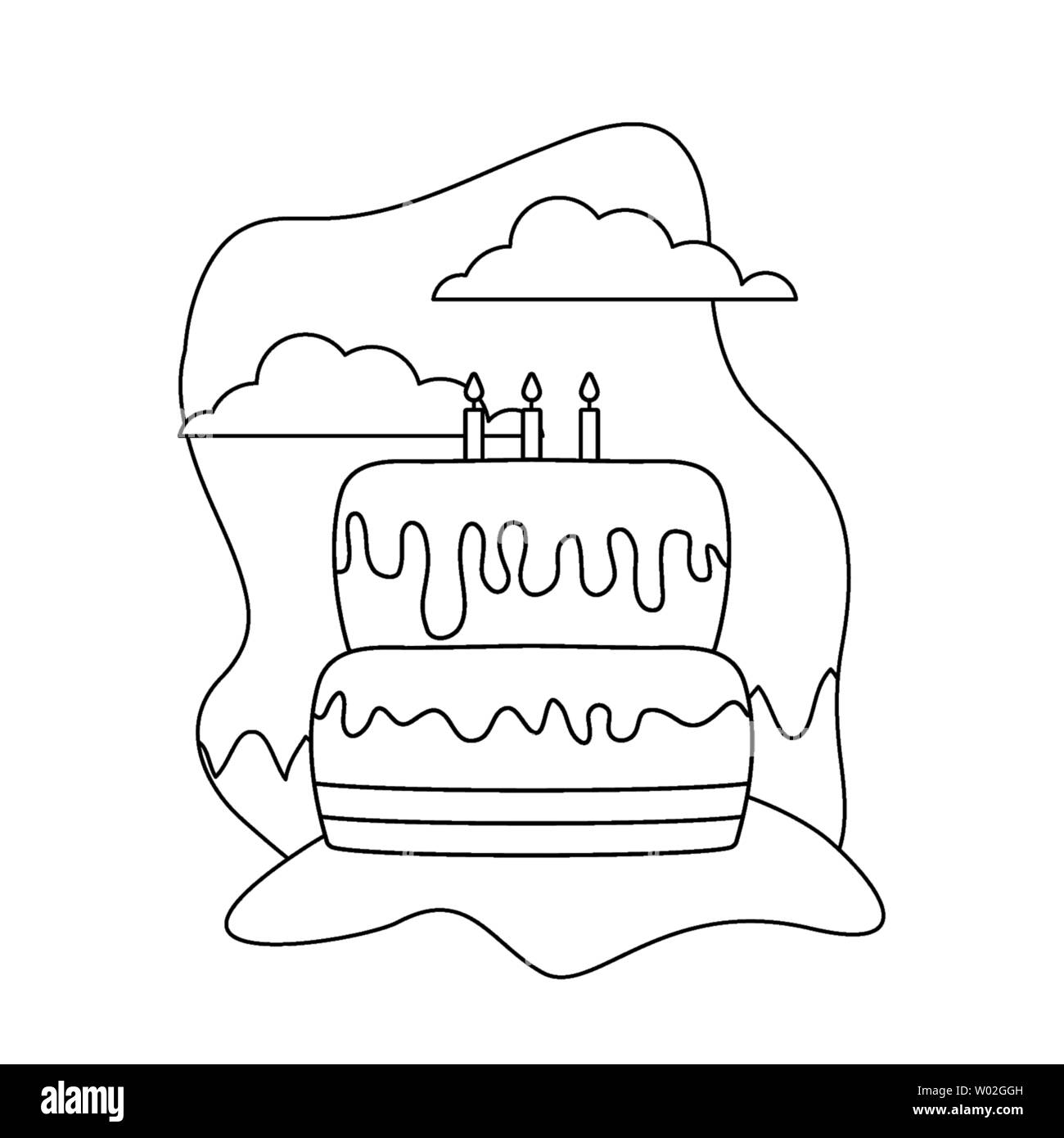 sweet cake of birthday in landscape vector illustration design Stock ...