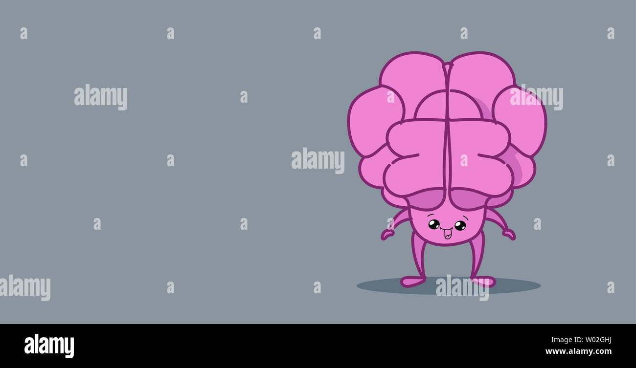 cute human brain organ pink cartoon character kawaii style horizontal ...