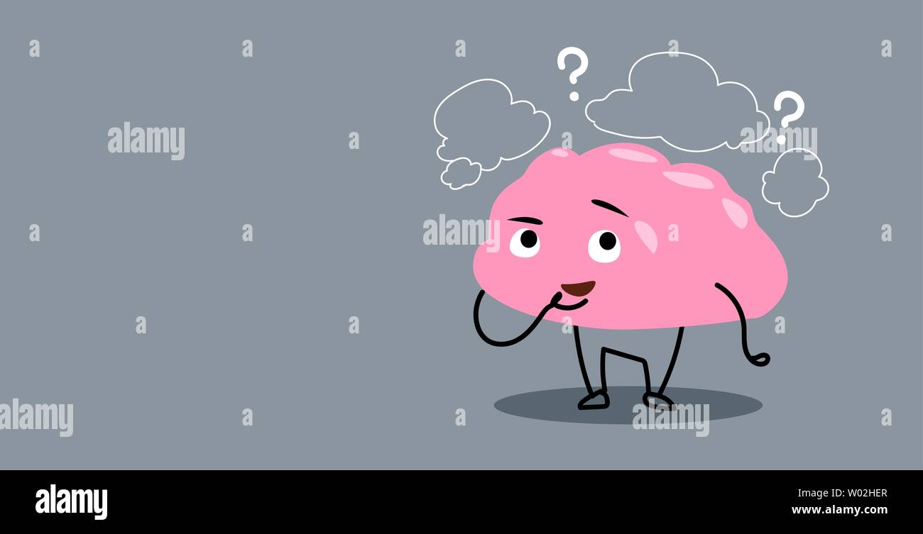 frustrated human brain organ thinking chat bubble question marks kawaii ...
