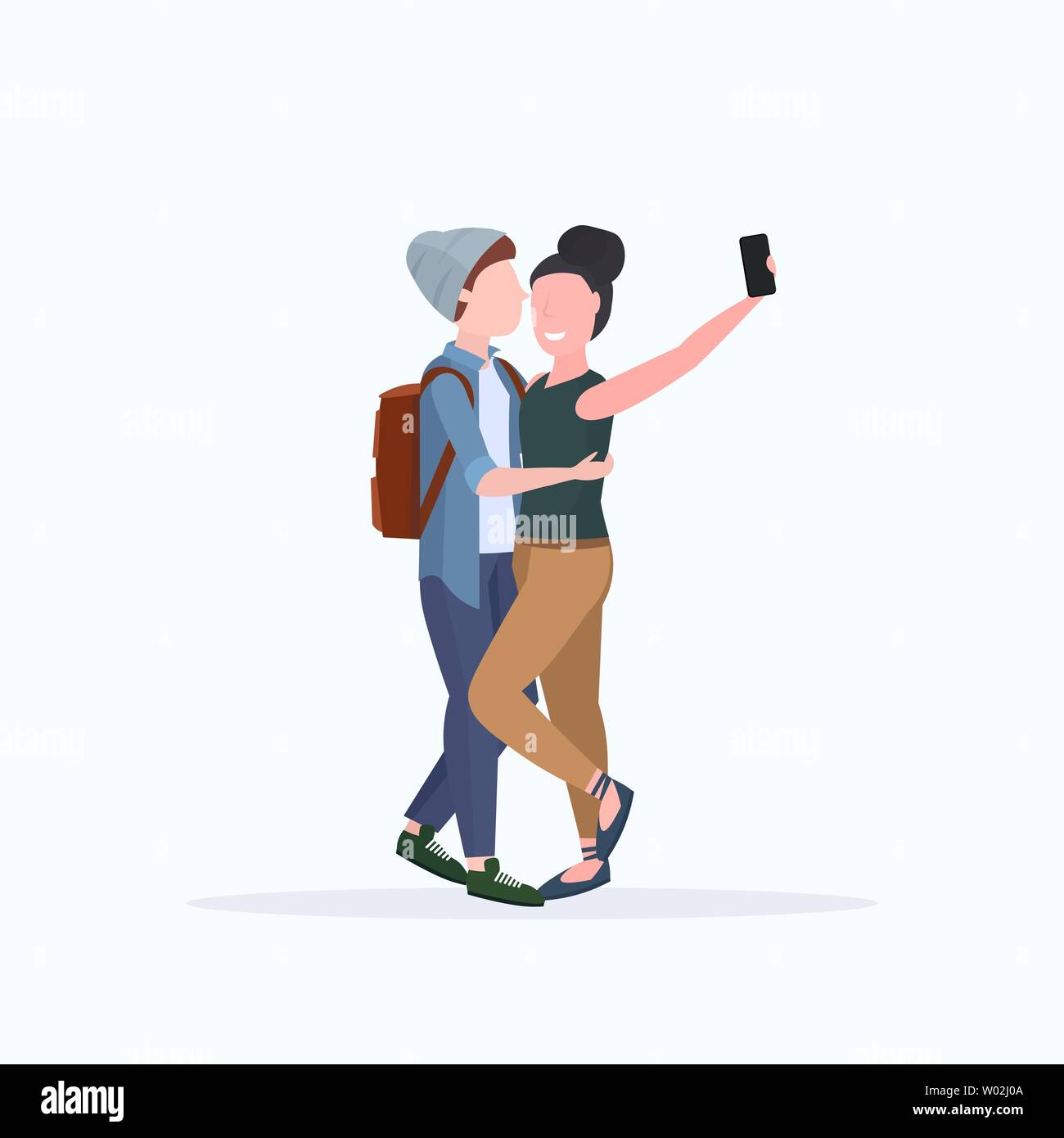 man woman couple taking selfie photo on smartphone camera male female ...