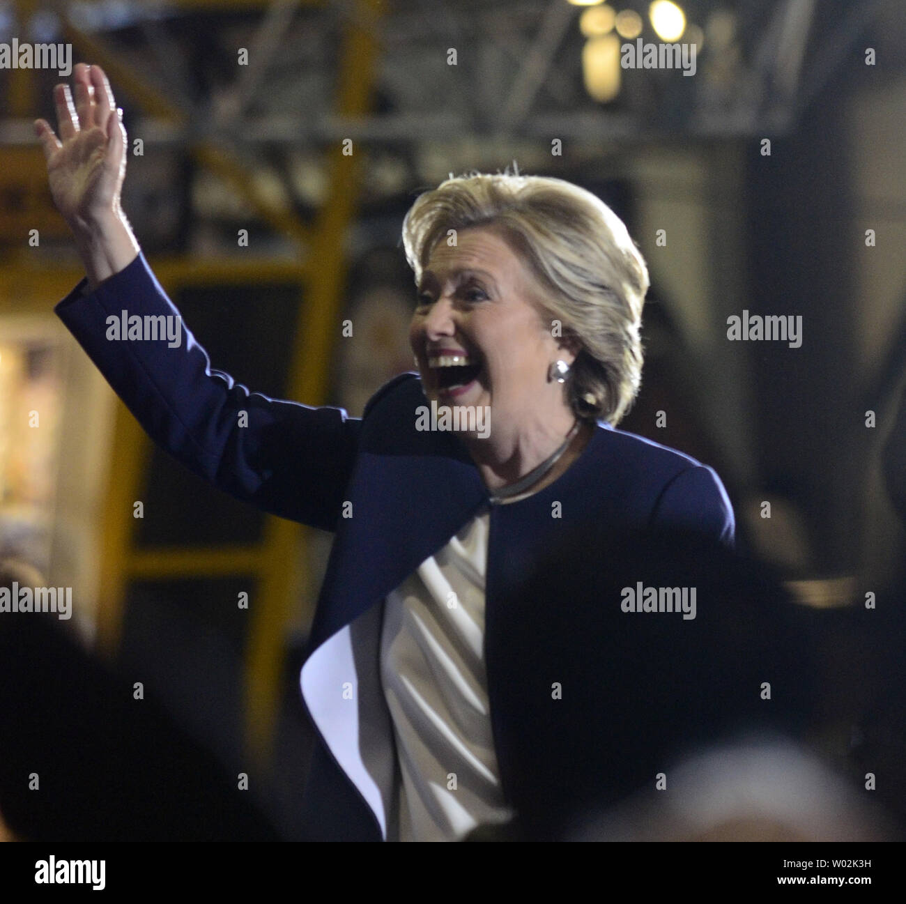 Democratic presidential candidate Hillary Clinton waves to her ...