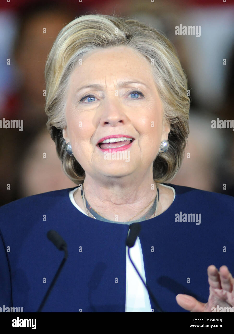 Democratic presidential candidate Hillary Clinton addresses supporters ...