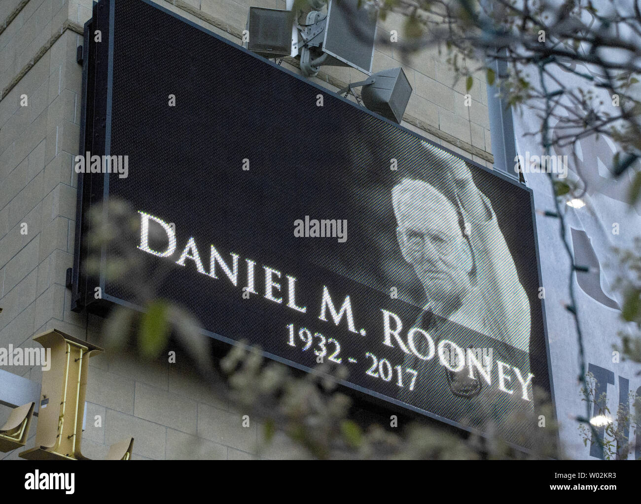 A graphic of the late Dan Rooney waves from the walls of Heinz Field ...