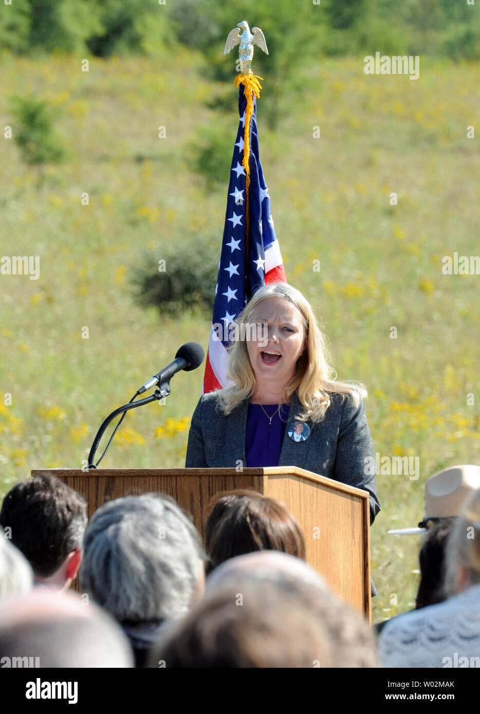 Emily Root Schenkel speaks at the Soundbreaking, for the future site of ...