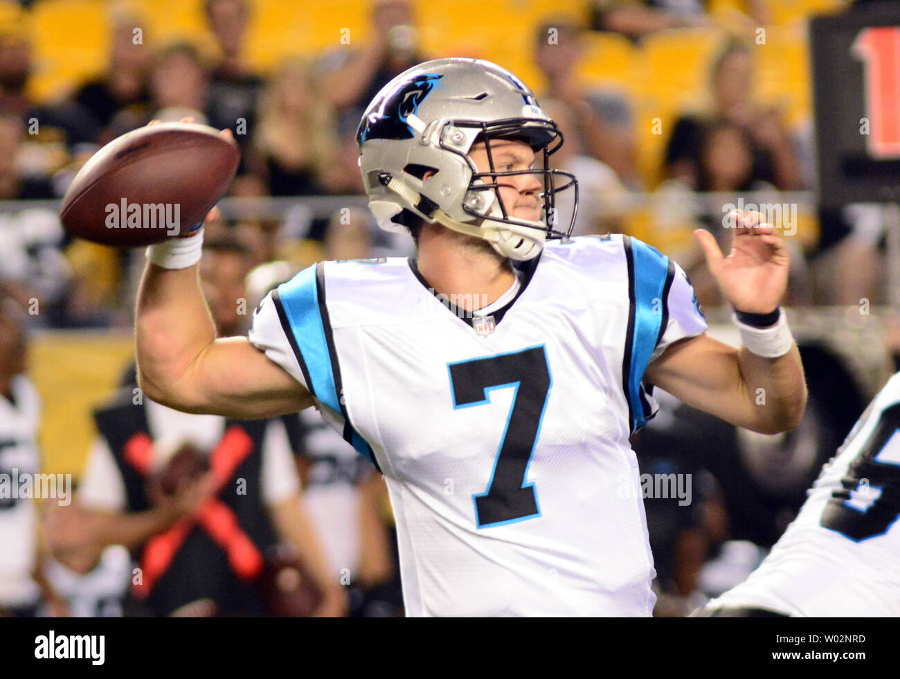 Carolina Panthers quarterback Kyle Allen (7) throws in the second half ...