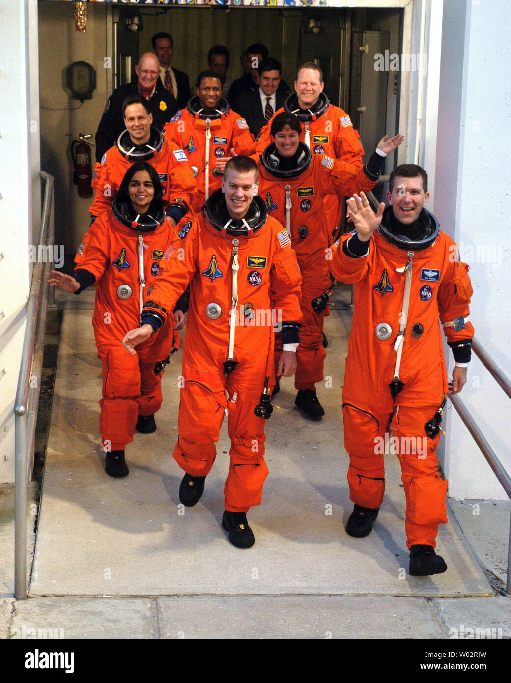 The seven member crew of Space Shuttle Coumbia, commanded by Col. Rick ...