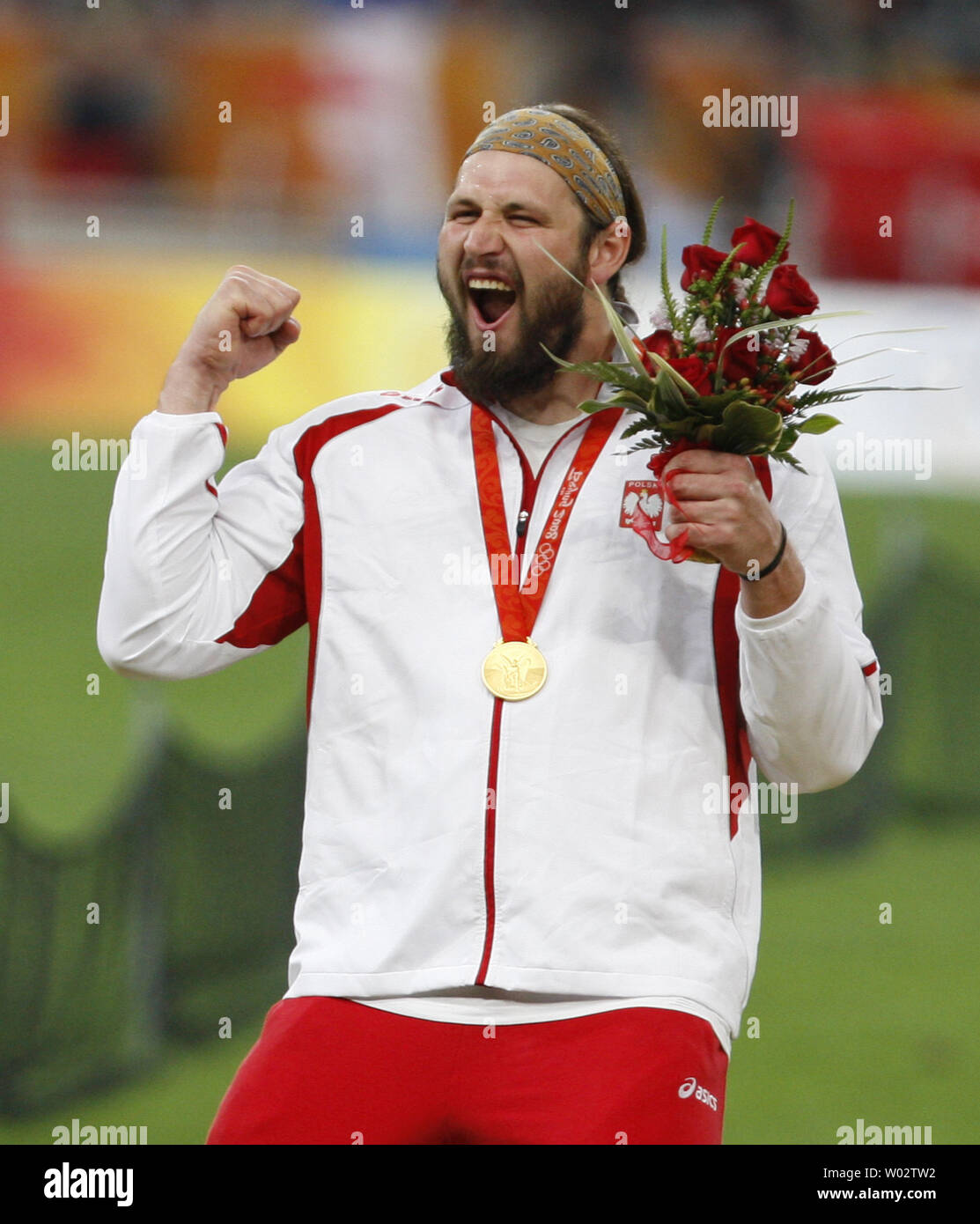 Tomasz Majewski of Poland celebrates his gold medal in the shot put at ...