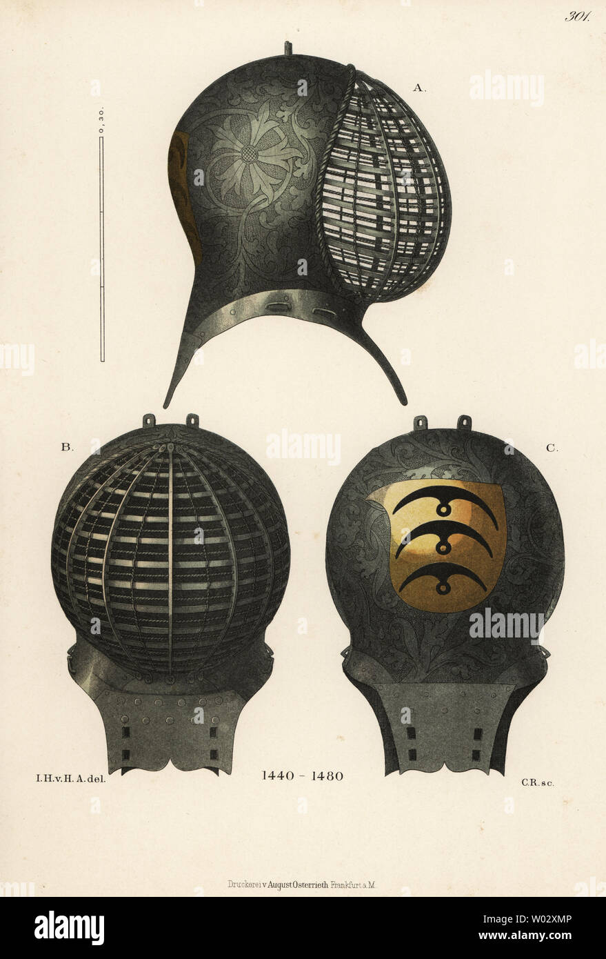 Tournament helmet with coat of arms on rear from the mid-15th century ...