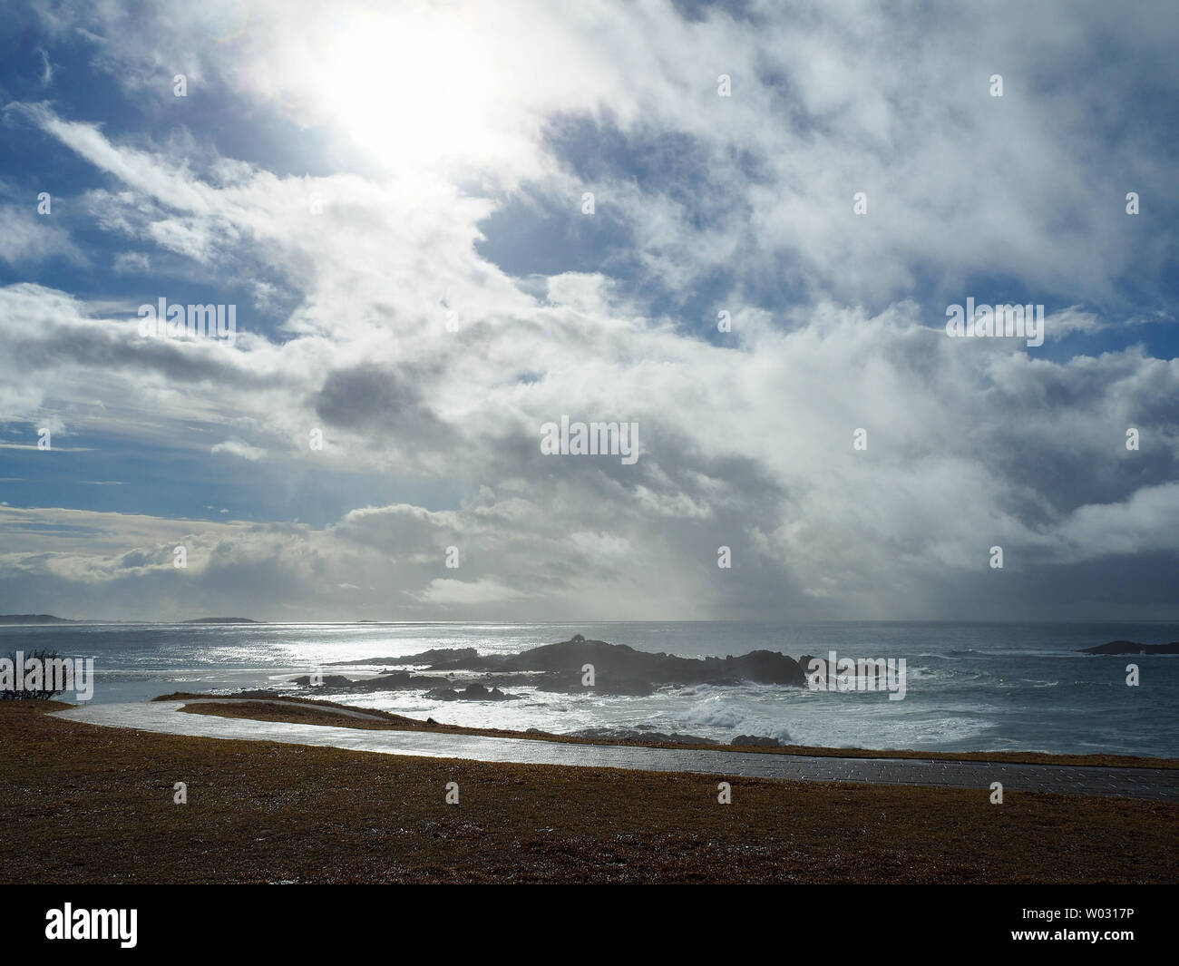 scenic views of the shining water of the Pacific Ocean from Bonville ...