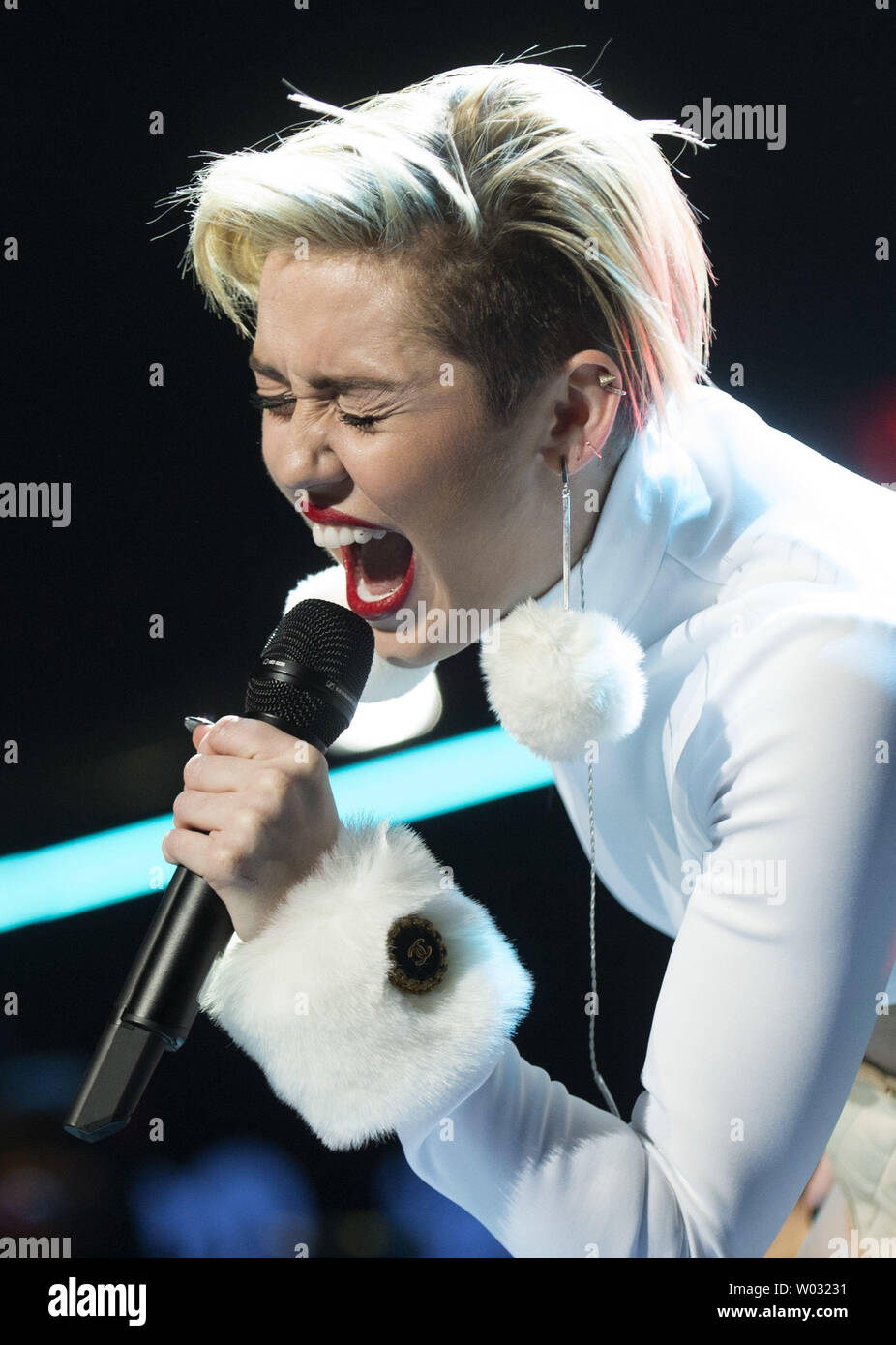 Miley Cyrus performs during the Hot 99.5 Jingle Ball concert at the ...