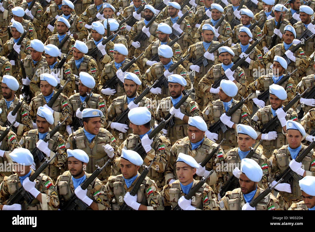 Iranian Army soldiers march during a parade to commemorate Army Day at ...