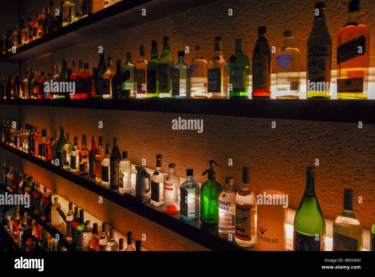 Buenos Aires, Argentina - May 22, 2007: Several types of bottled ...