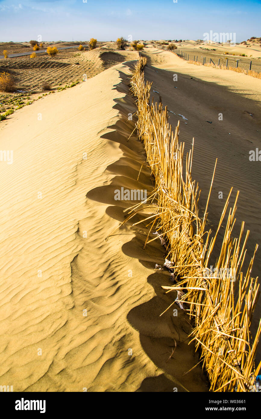 Landscape of the Taklimakan Desert near the wheel platform in Xinjiang ...