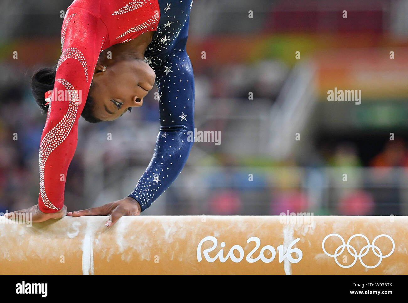 American gymnast Simone Biles competes in the balance beam ...