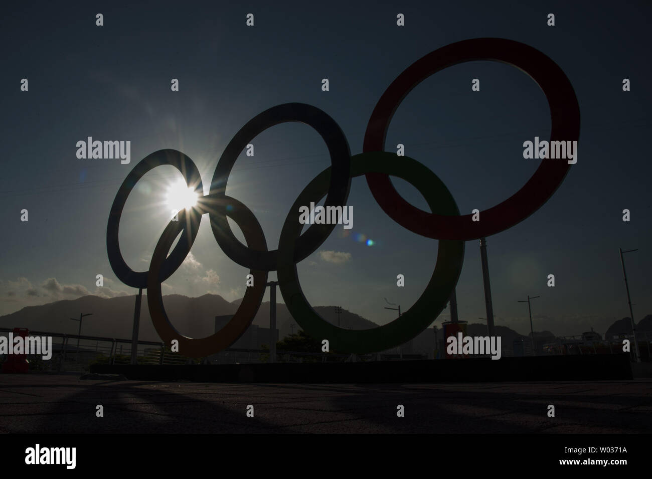 Olympic rings are seen at Barra Olympic park prior to the start of the ...