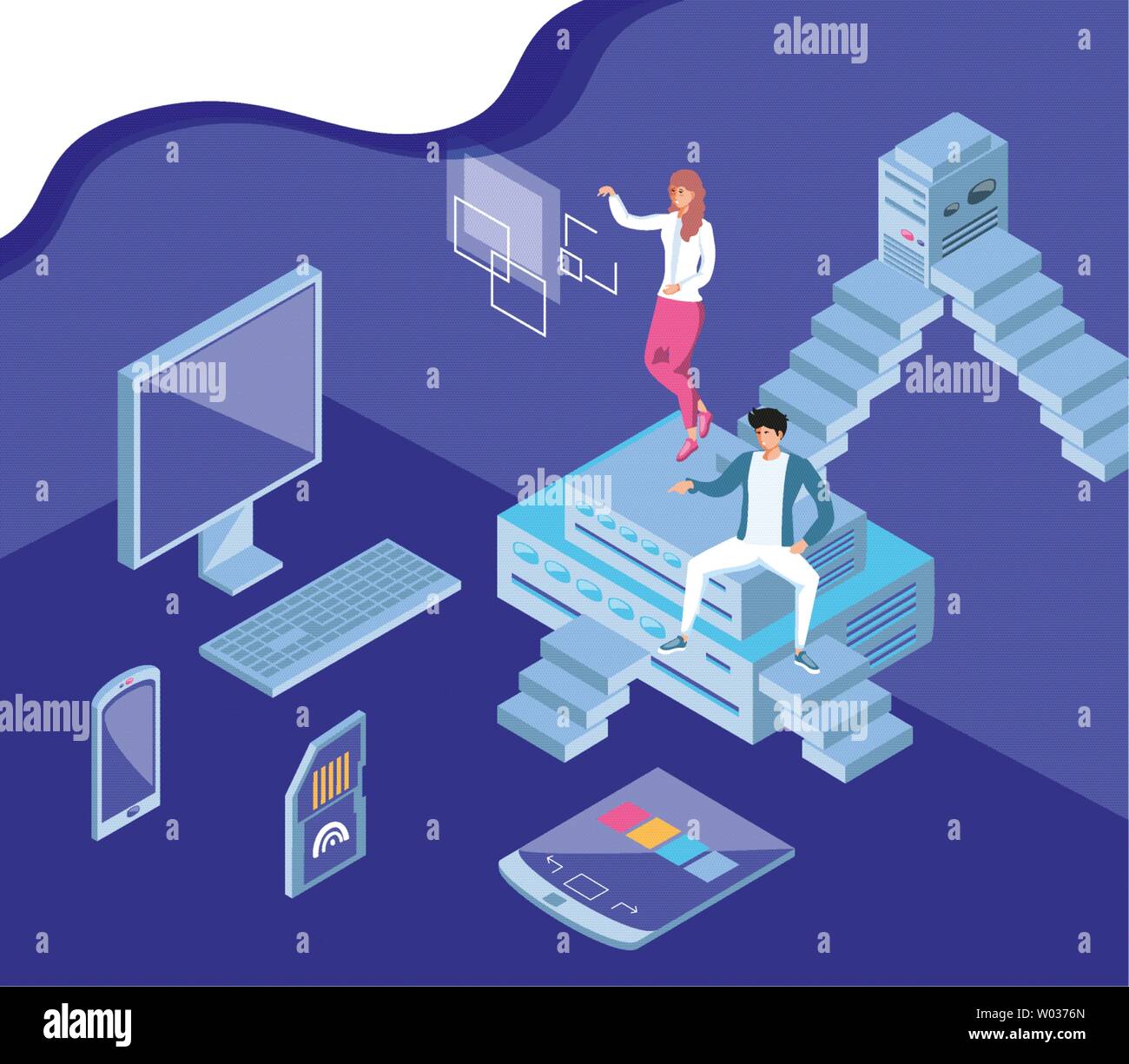 Icon set design, Digital technology communication social media internet ...