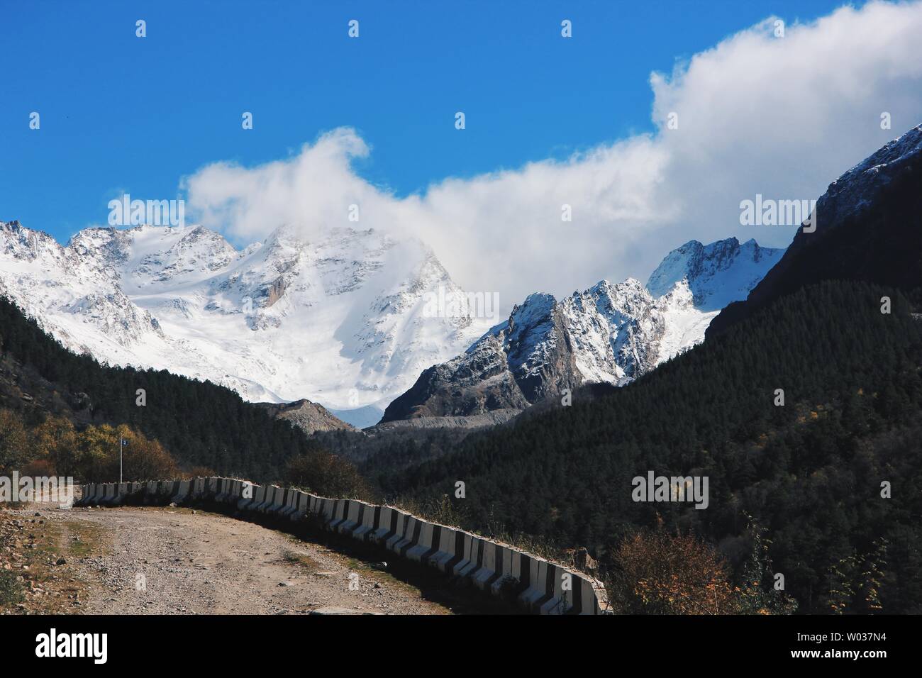 Beautiful breathtaking scenery of high mountains and hills in the ...