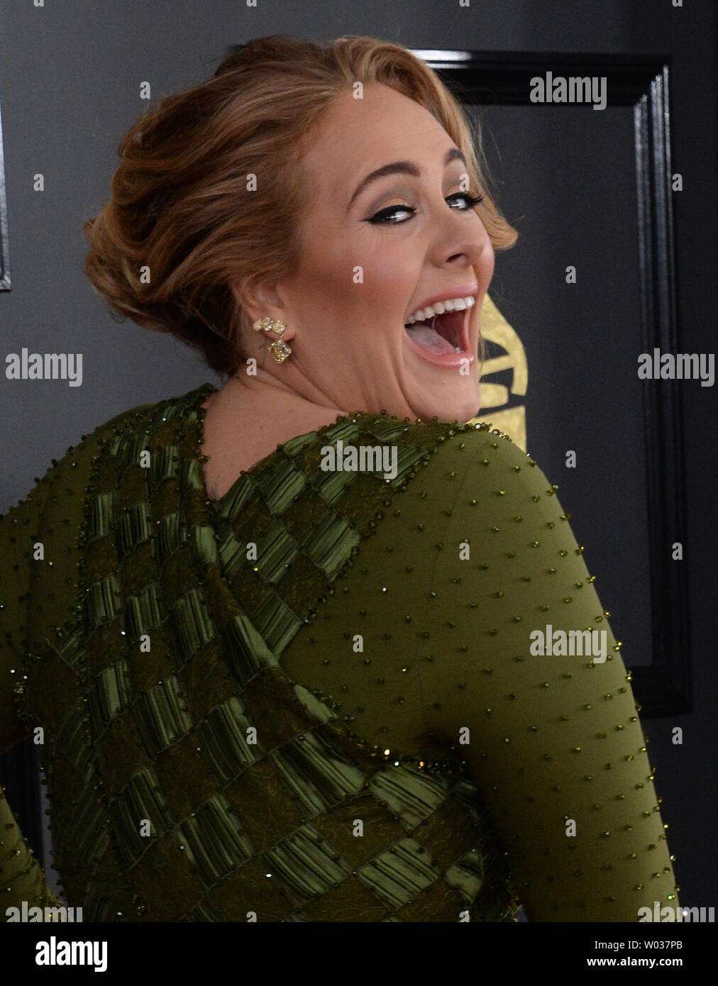 Singer Adele arrives for the 59th annual Grammy Awards held at Staples ...