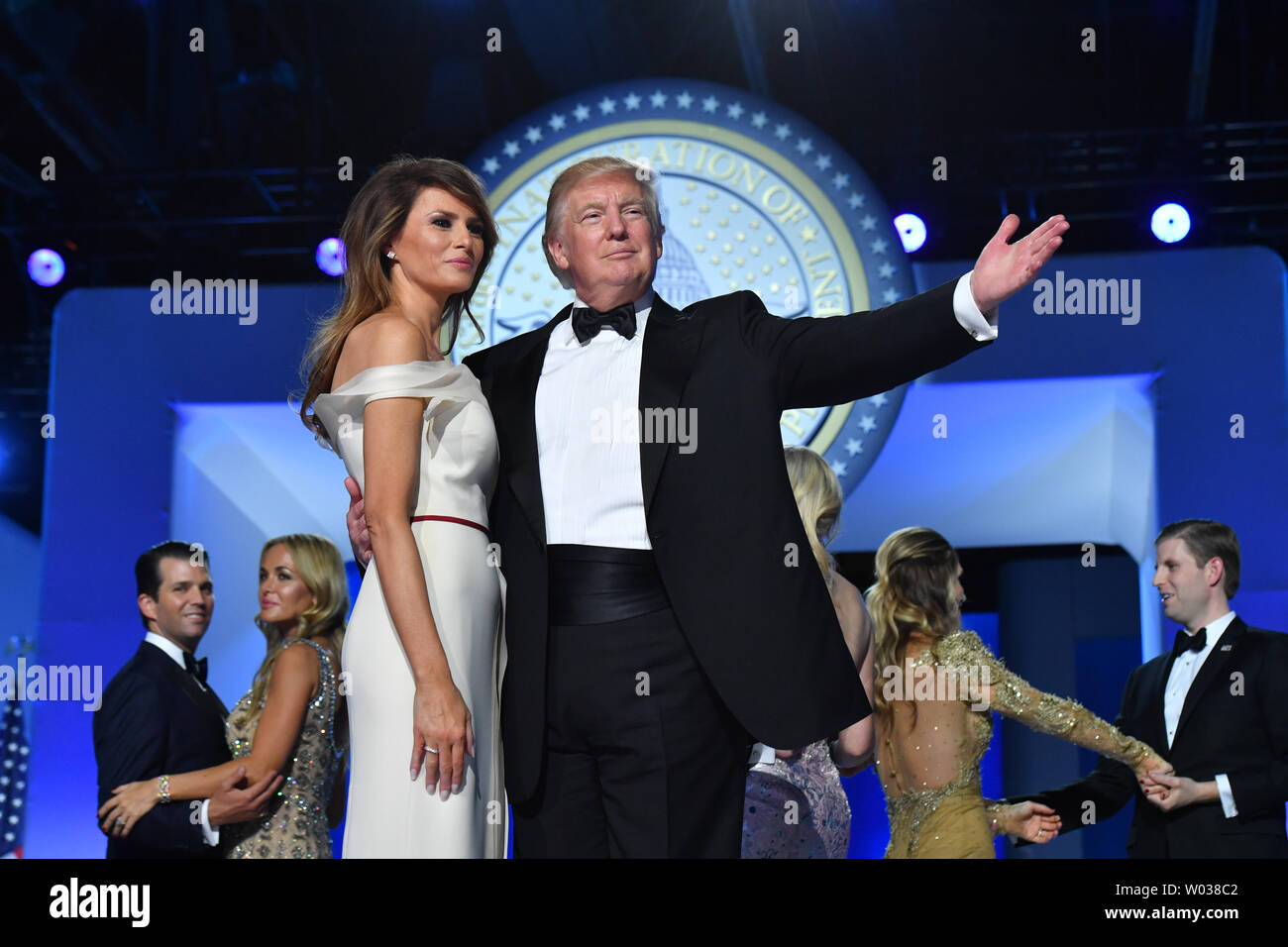 President Donald Trump and First Lady Melania Trump dance at the ...