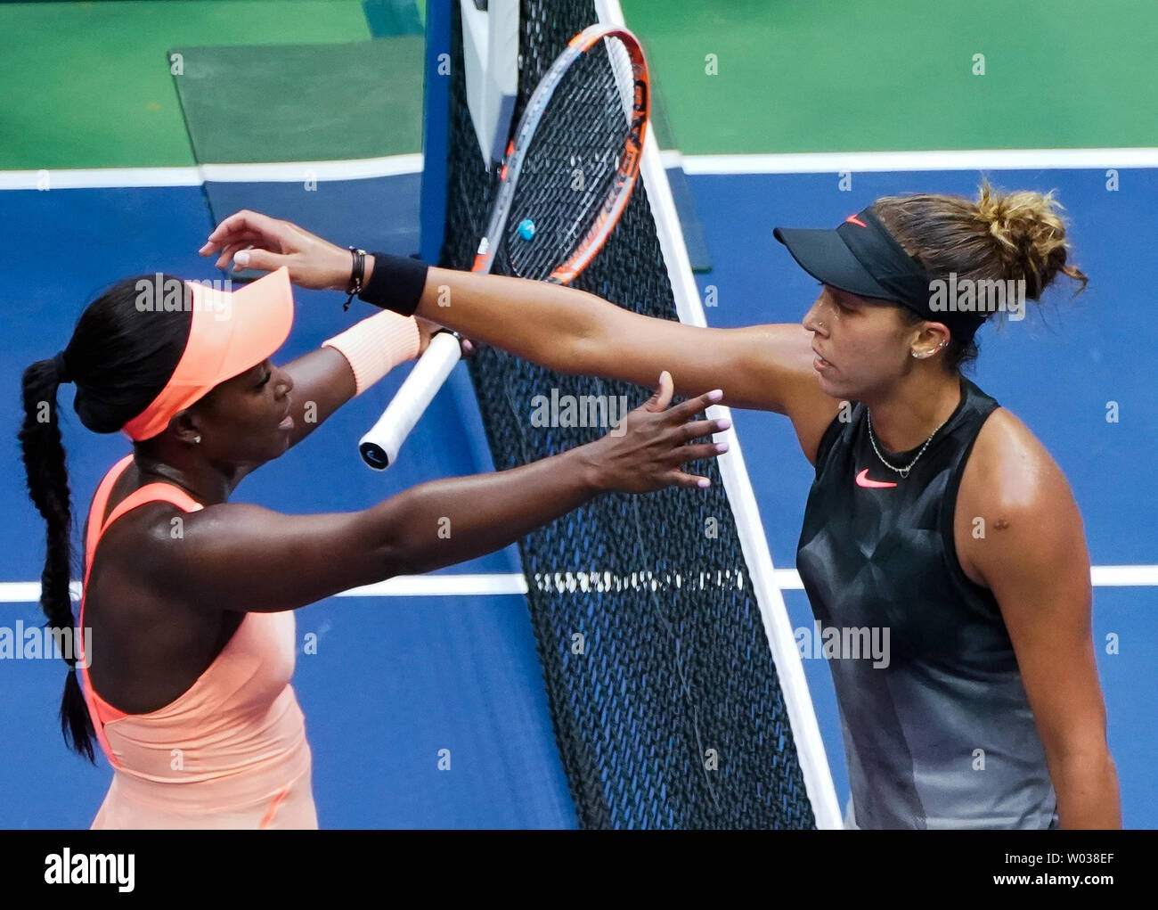 Sloane Stephens of the United States reaches to hug Madison Keys (R) of ...