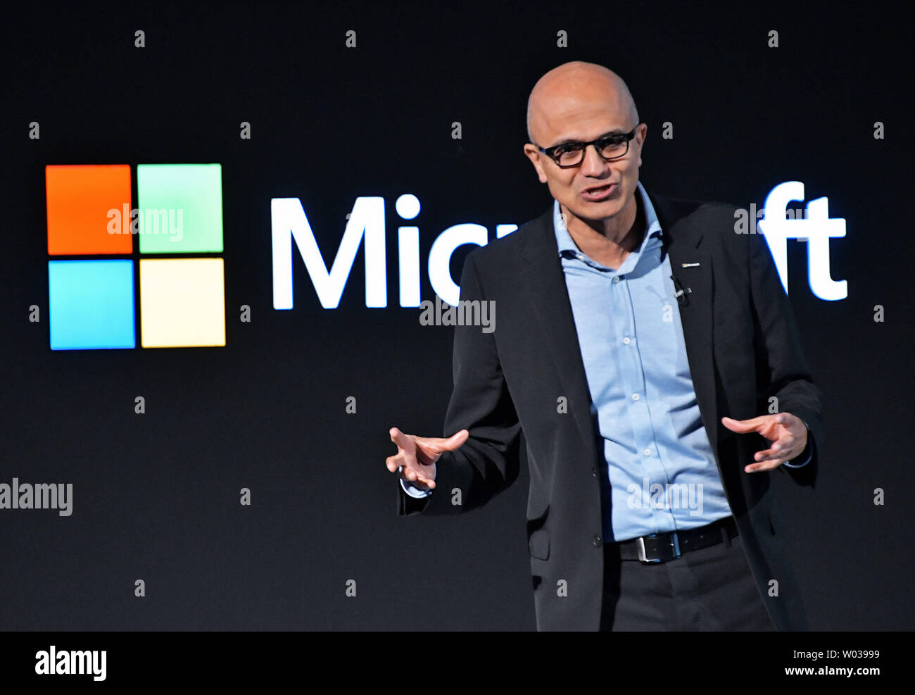 Satya Nadella, Chief Executive Officer (CEO) of Microsoft speaks during the "Microsoft Tech ...