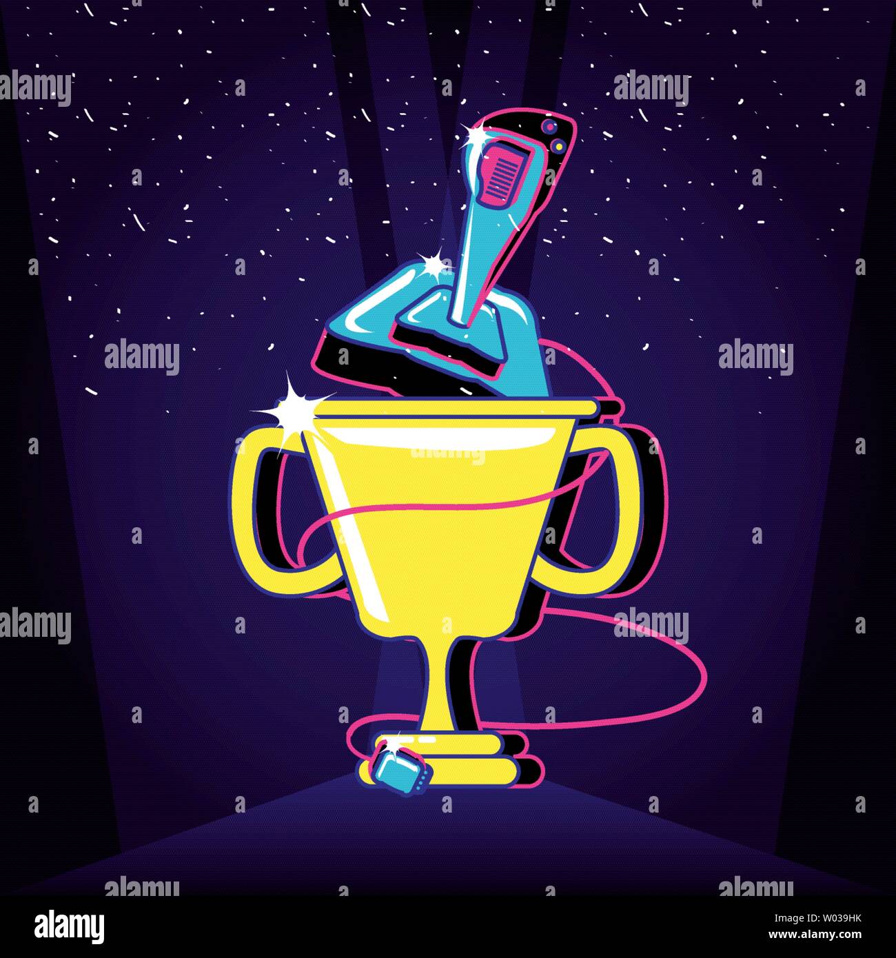 cup trophy of video gamer retro with joystick vector illustration ...