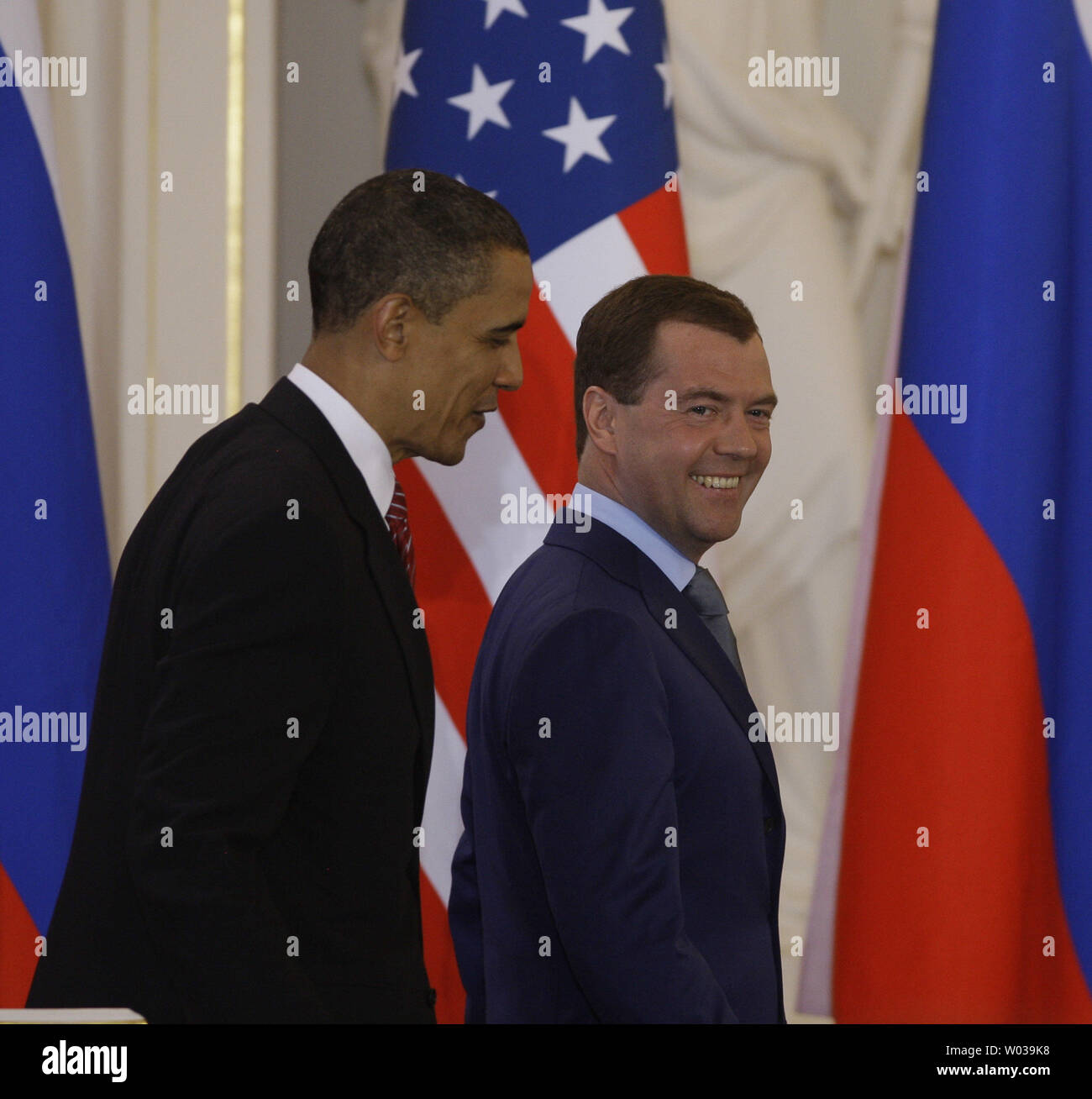 Obama and medvedev signing new start hi-res stock photography and ...
