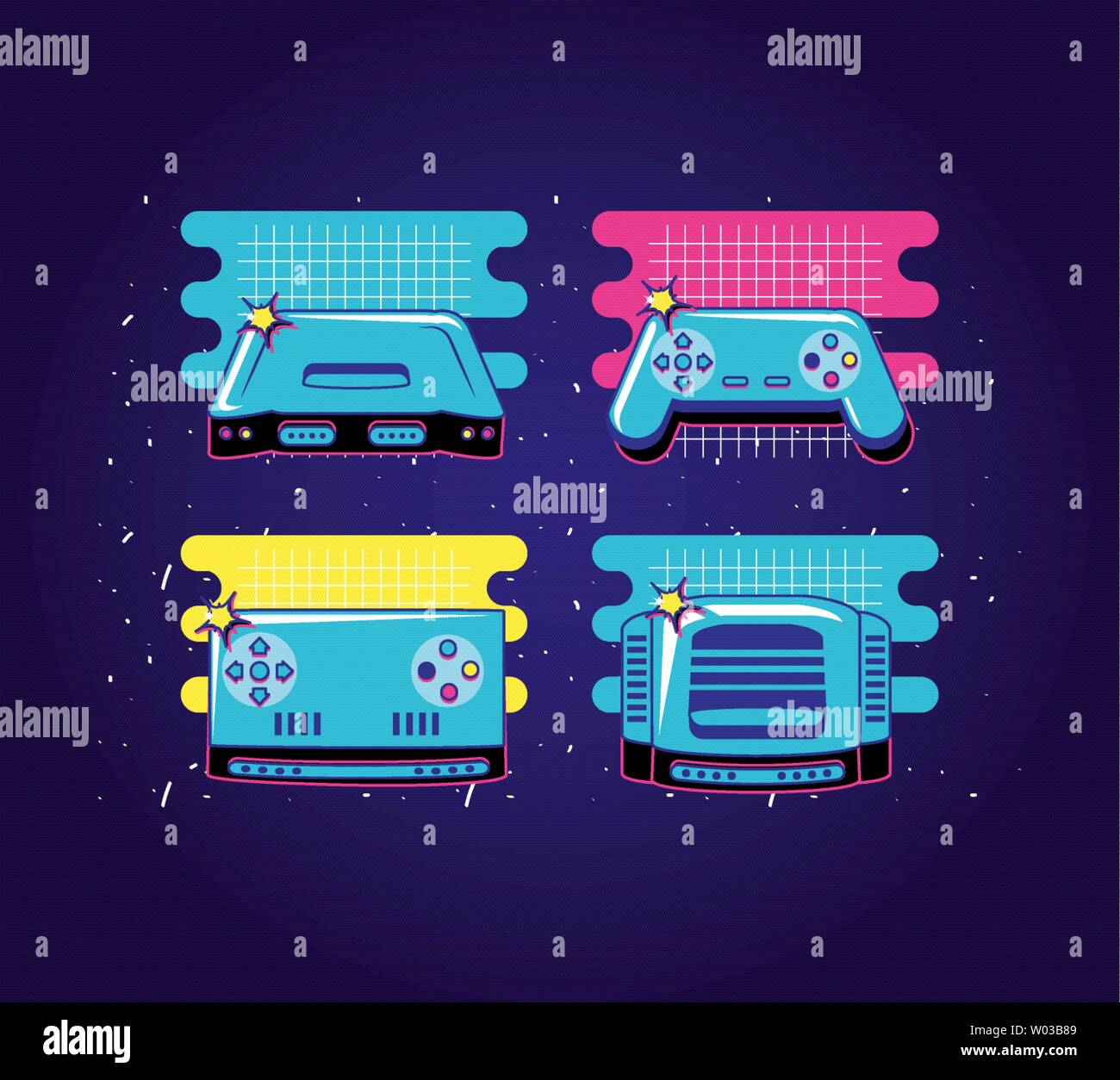 set icons of devices video game retro style vector illustration design ...